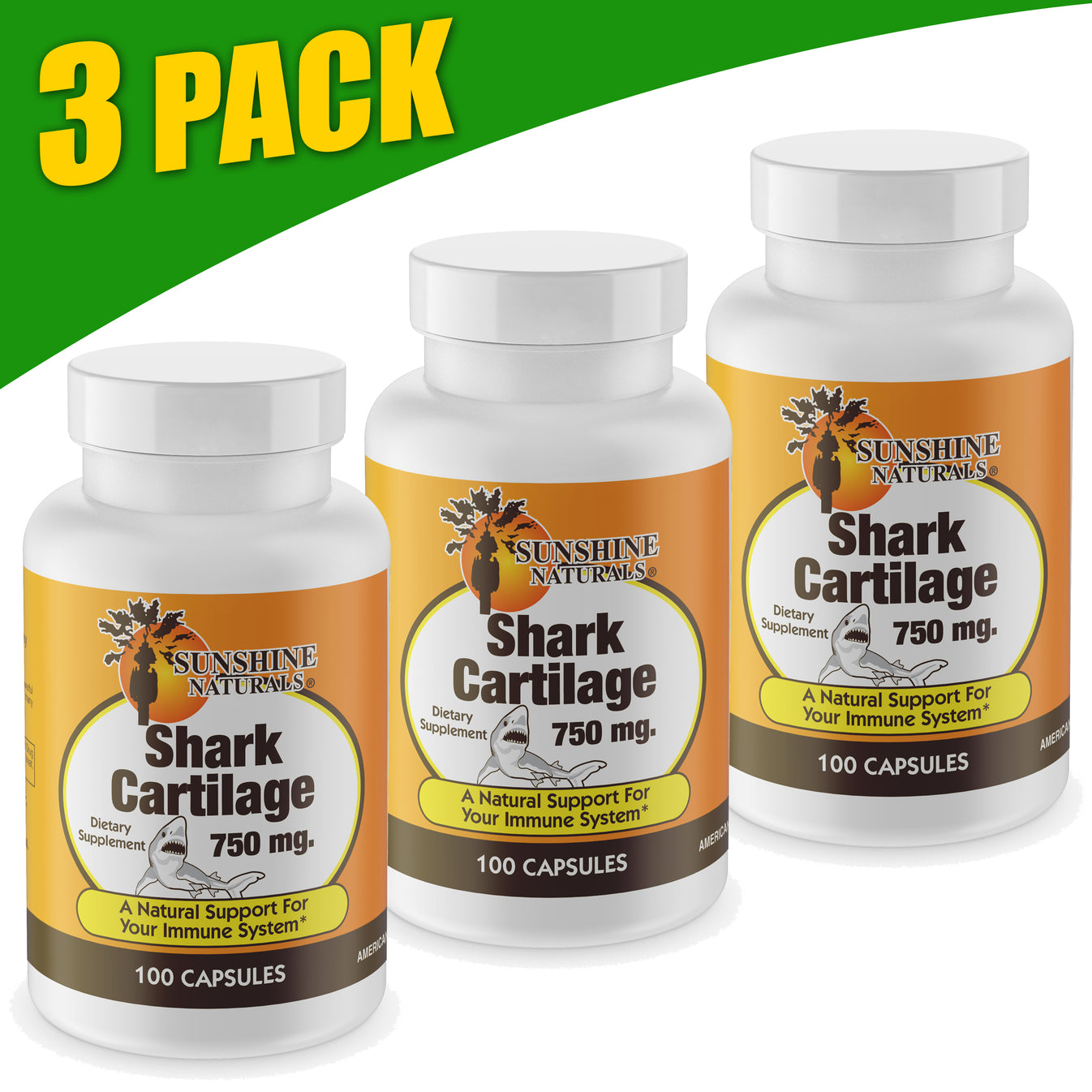Shark Cartilage - 750mg - 100 Capsules - Sunshine Naturals
