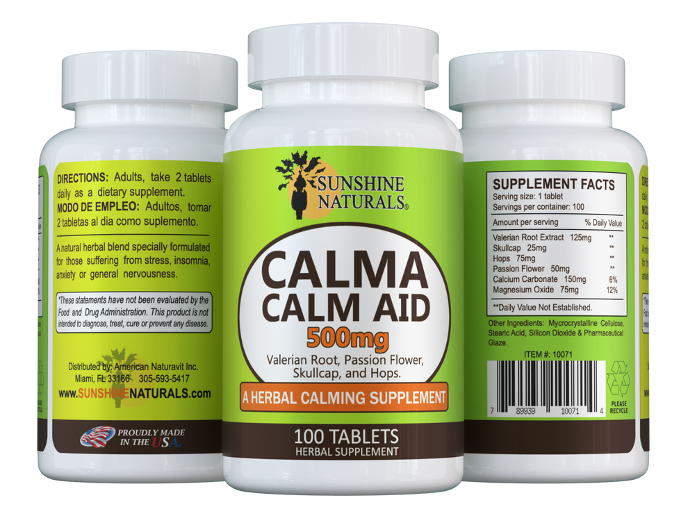 Calm Aid - 500mg 100 Tablets - Sunshine Naturals